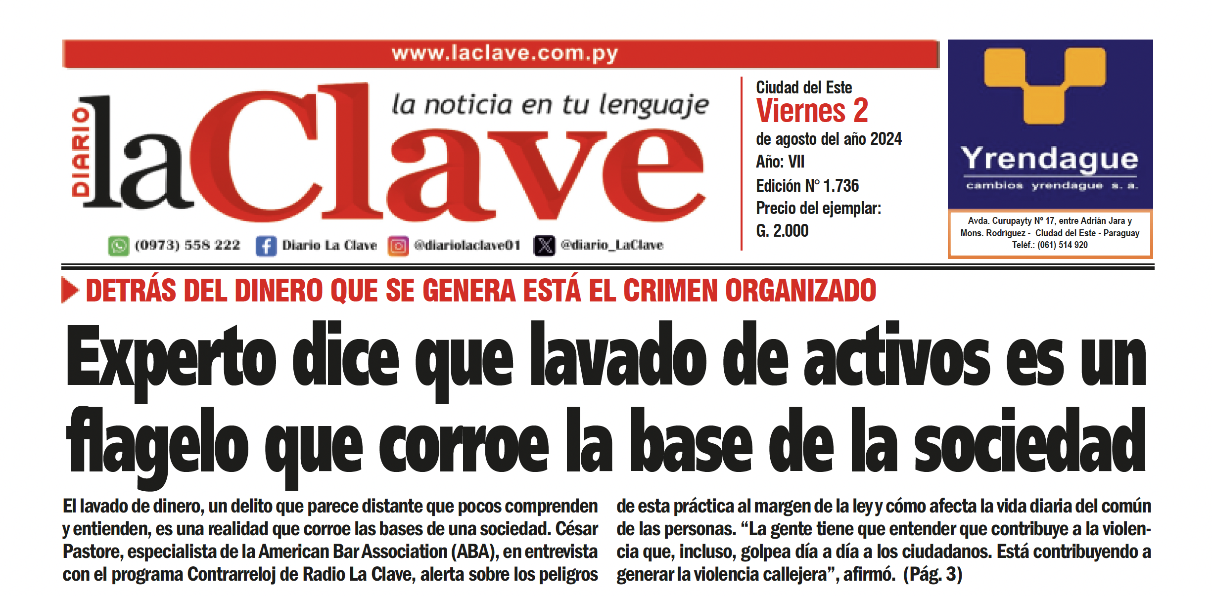 Experto alerta que el lavado de activos es un flagelo que golpea a la ...